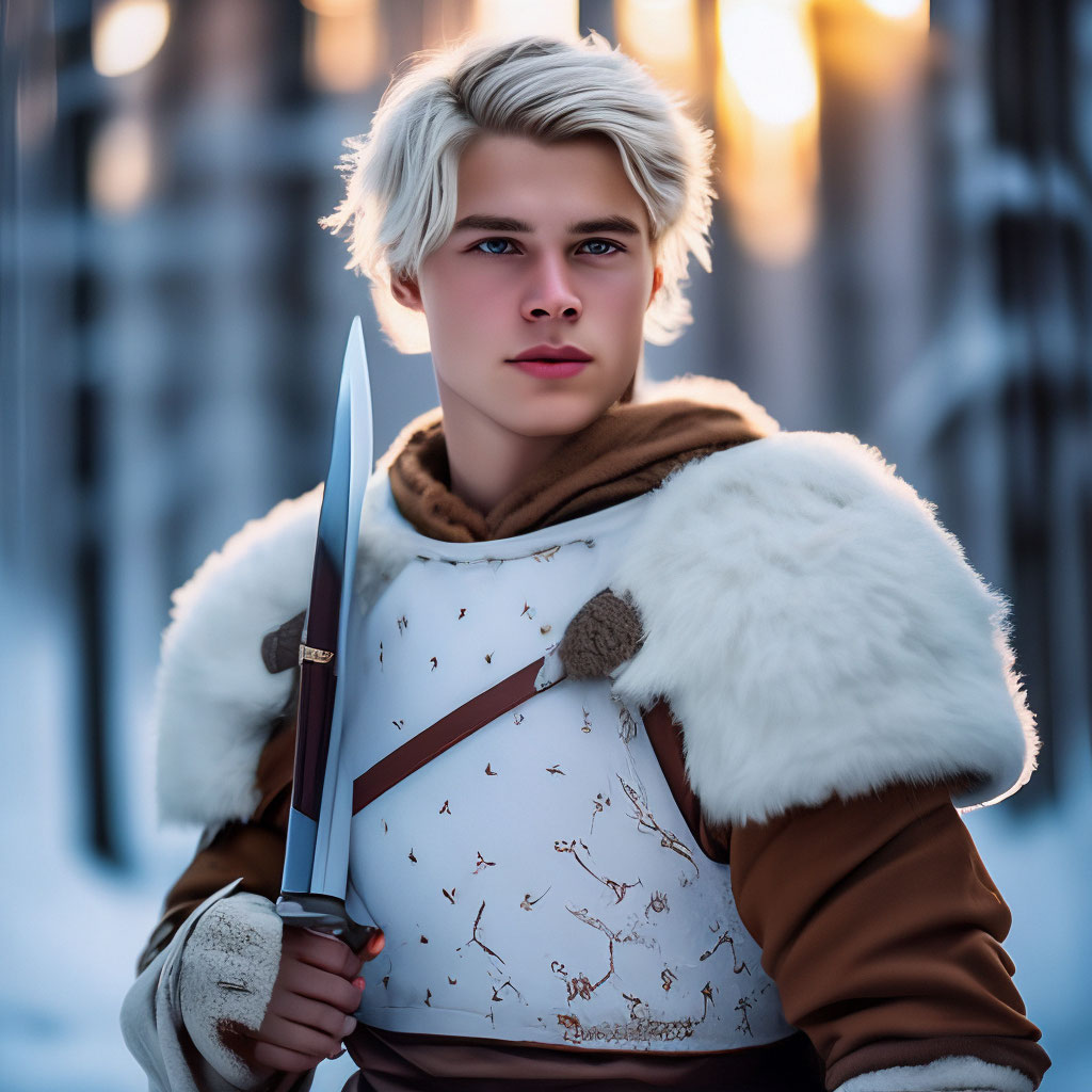 "Handsome young man warrior nice cute face in white clothes brown armor ...