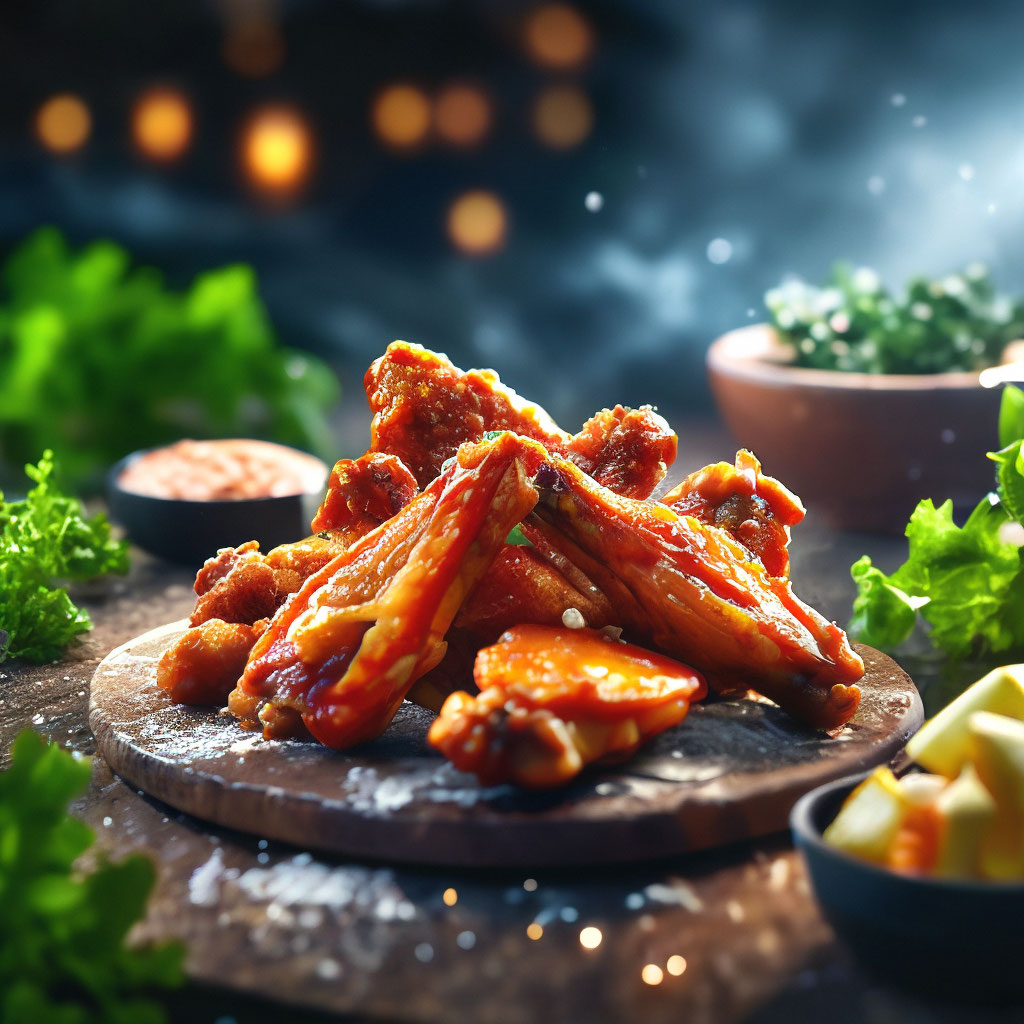 "Fried wings,trending art,glitter,radiance,food photography,haze,dark ...