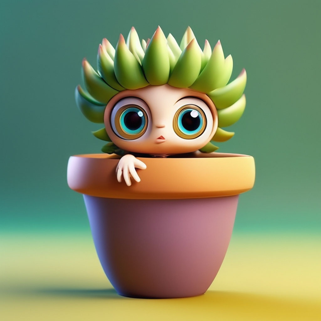"Cute anthropomorphic succulent with beautiful eyes, escapes from the ...