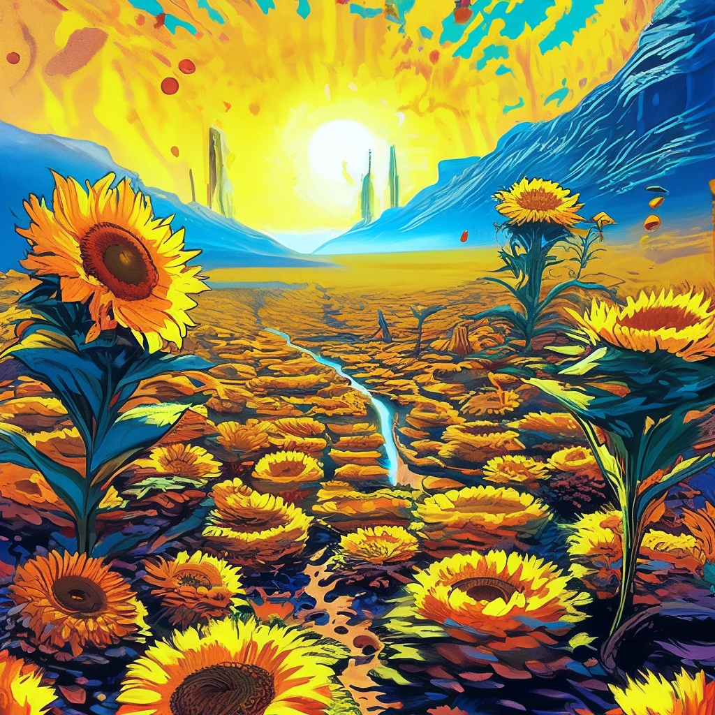 "Landscape of sunflower seeds. Surrealism." — image created in Shedevrum