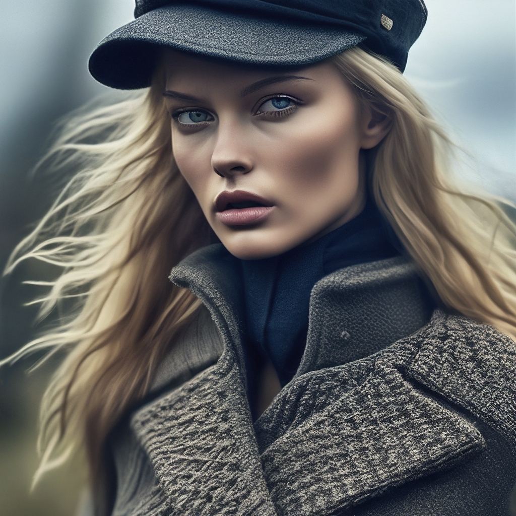 "Professional photo,beautiful girl in tweed cap,fashion iconic model ...