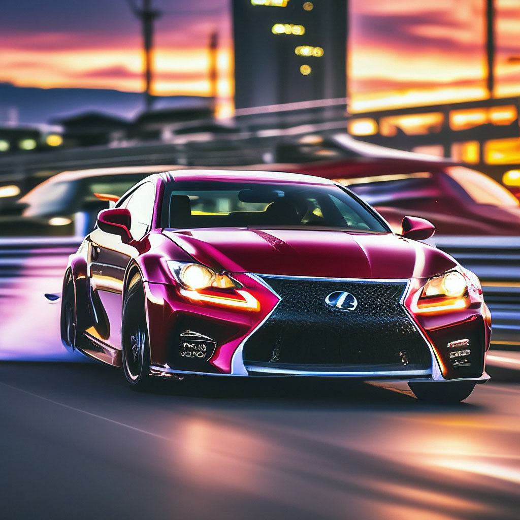 "Lexus dark red color Yakuza edition, drift, sunset, Tokyo night ...