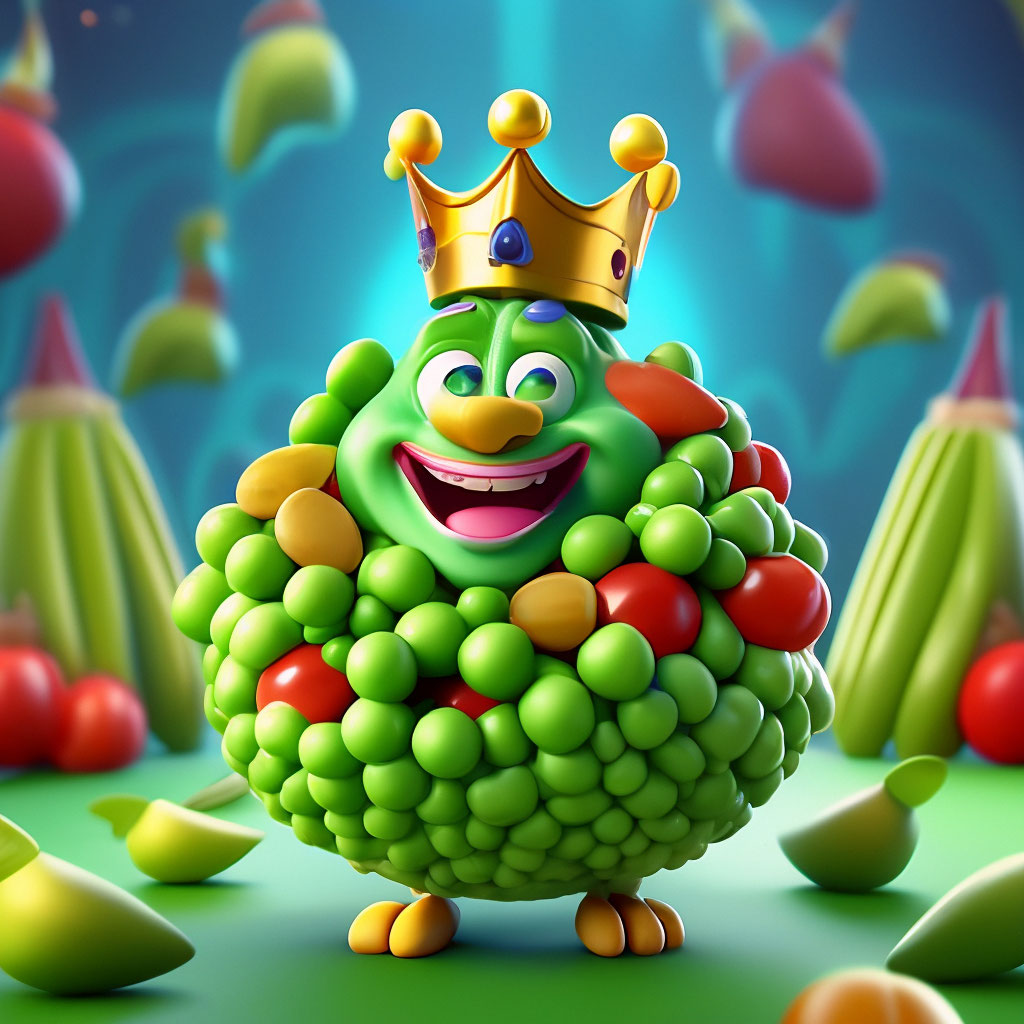 "3D Cartoon King Peas" — image created in Shedevrum