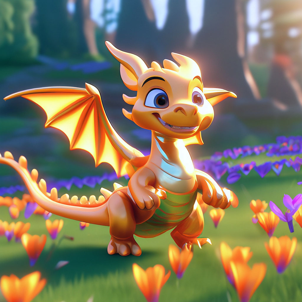 "Gradient orange-gold wingless cute Chinese dragon levitates over a ...