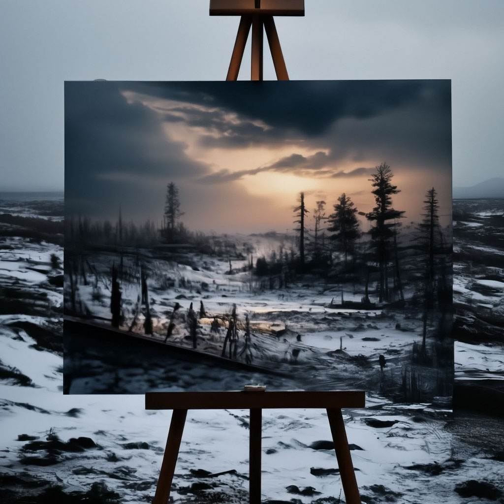 "Easel with a drawing of winter aesthetics of the artist" — image ...