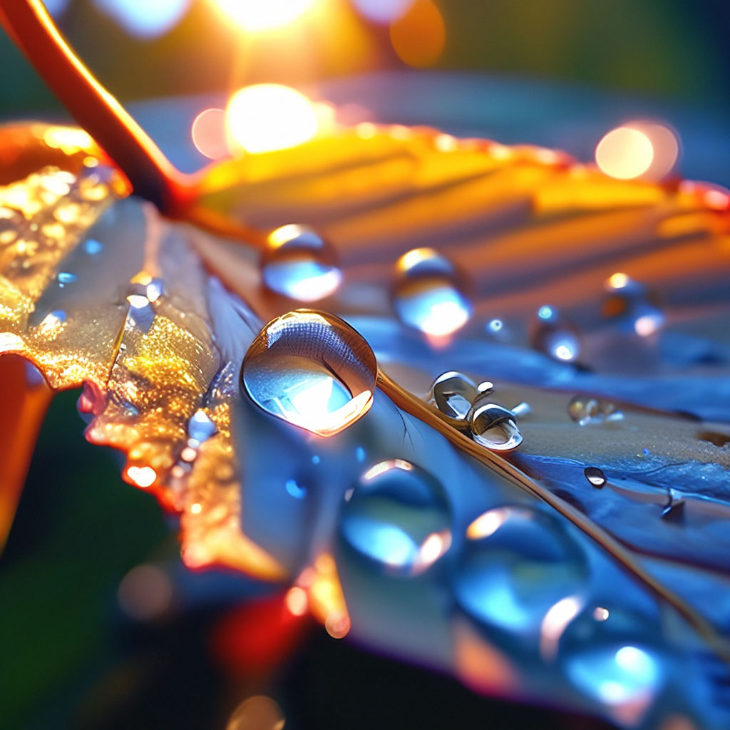 "Autumn leaf, macro photography, drops of translucence, sun, glare ...
