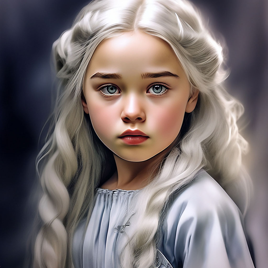 "Computer graphics, watercolor, fine ink drawing, 8-year-old girl, long ...