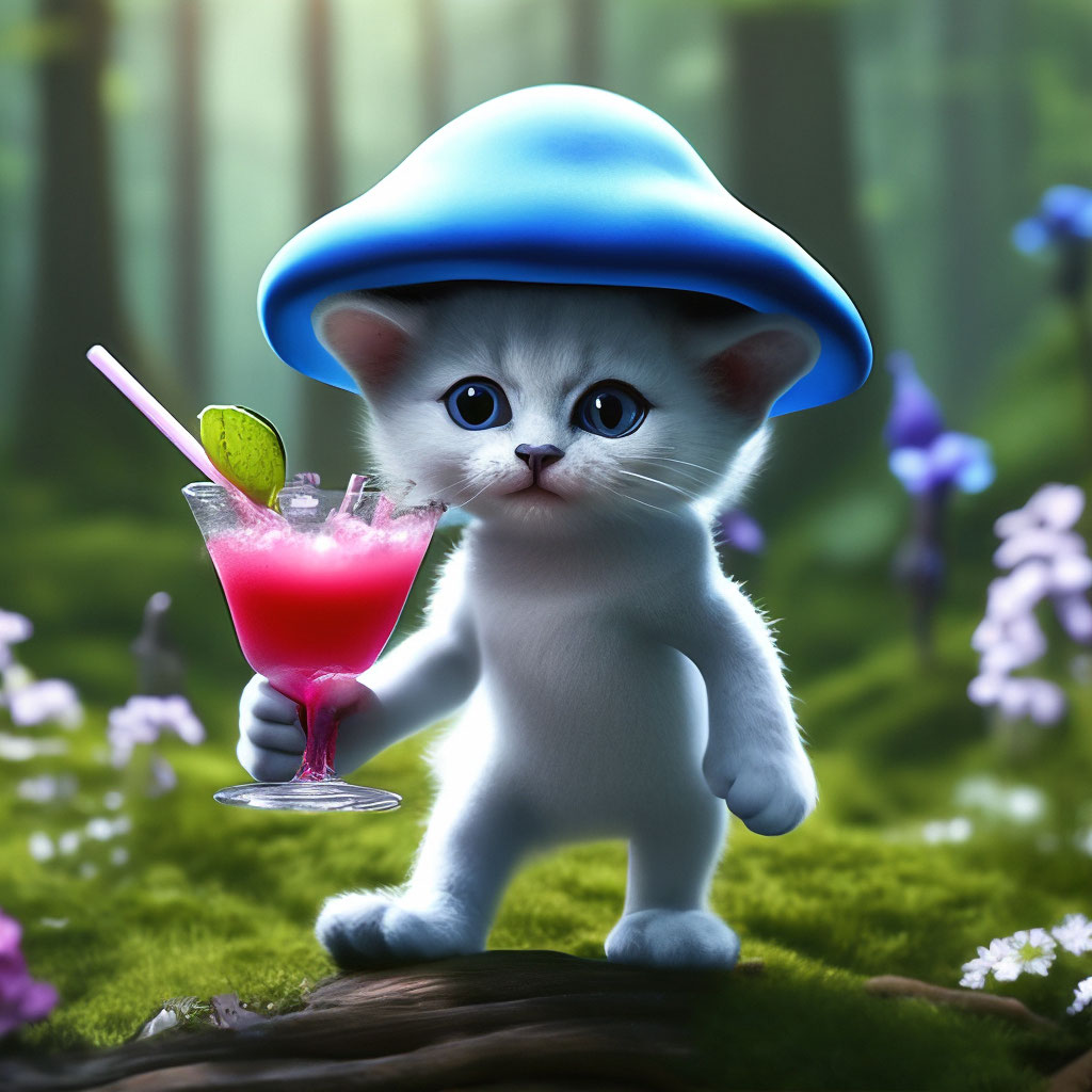 "Shailushay Realistic skinny Smurf with a kitty face walks through the ...