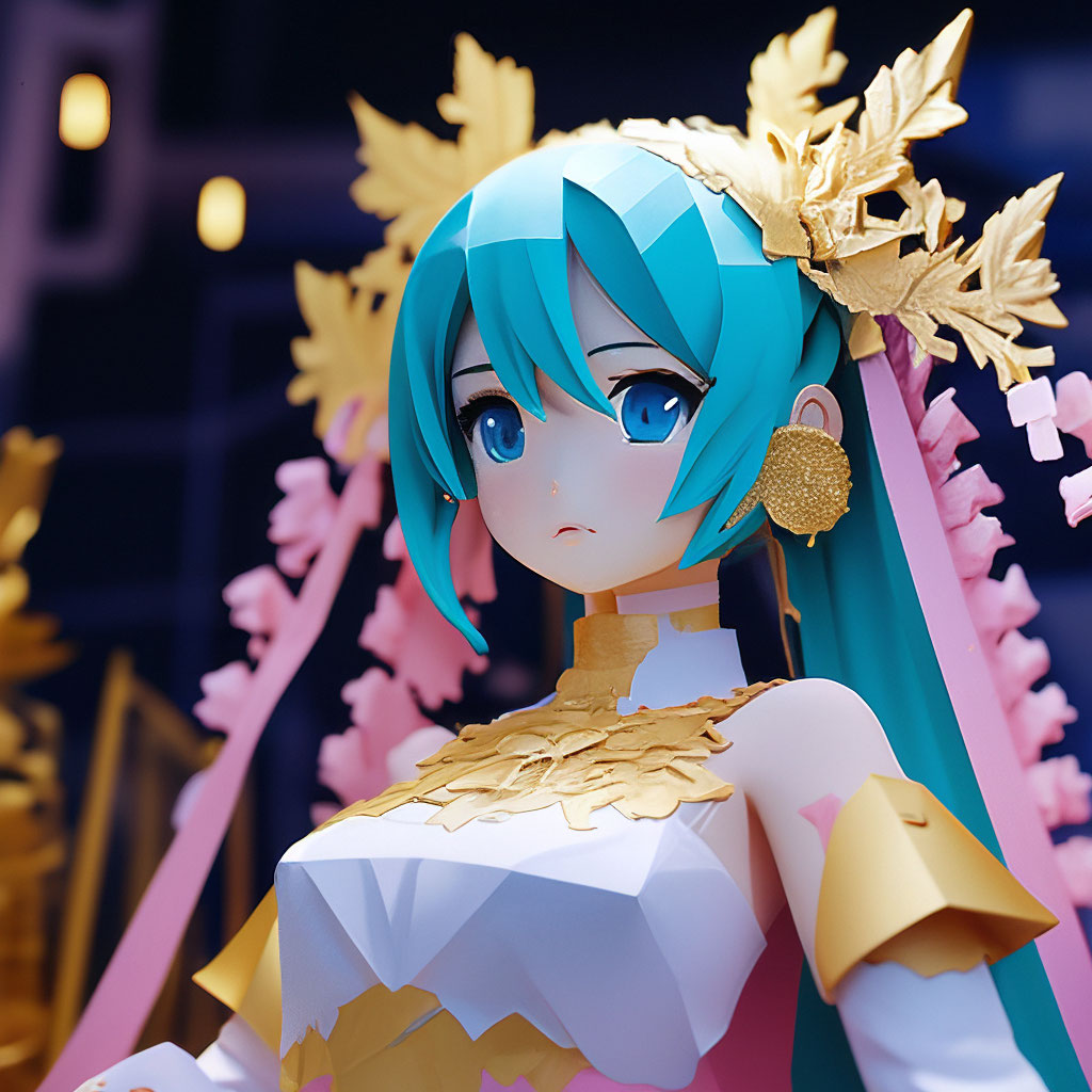 "Paper craft Hatsune Miku, 2d, layers of paper, golden statuette ...