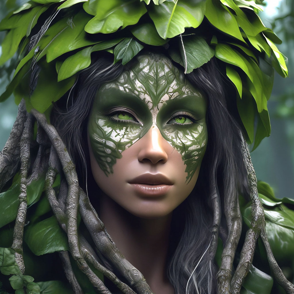 "Mythical creature, female dryad, expressive facial features,full lips ...