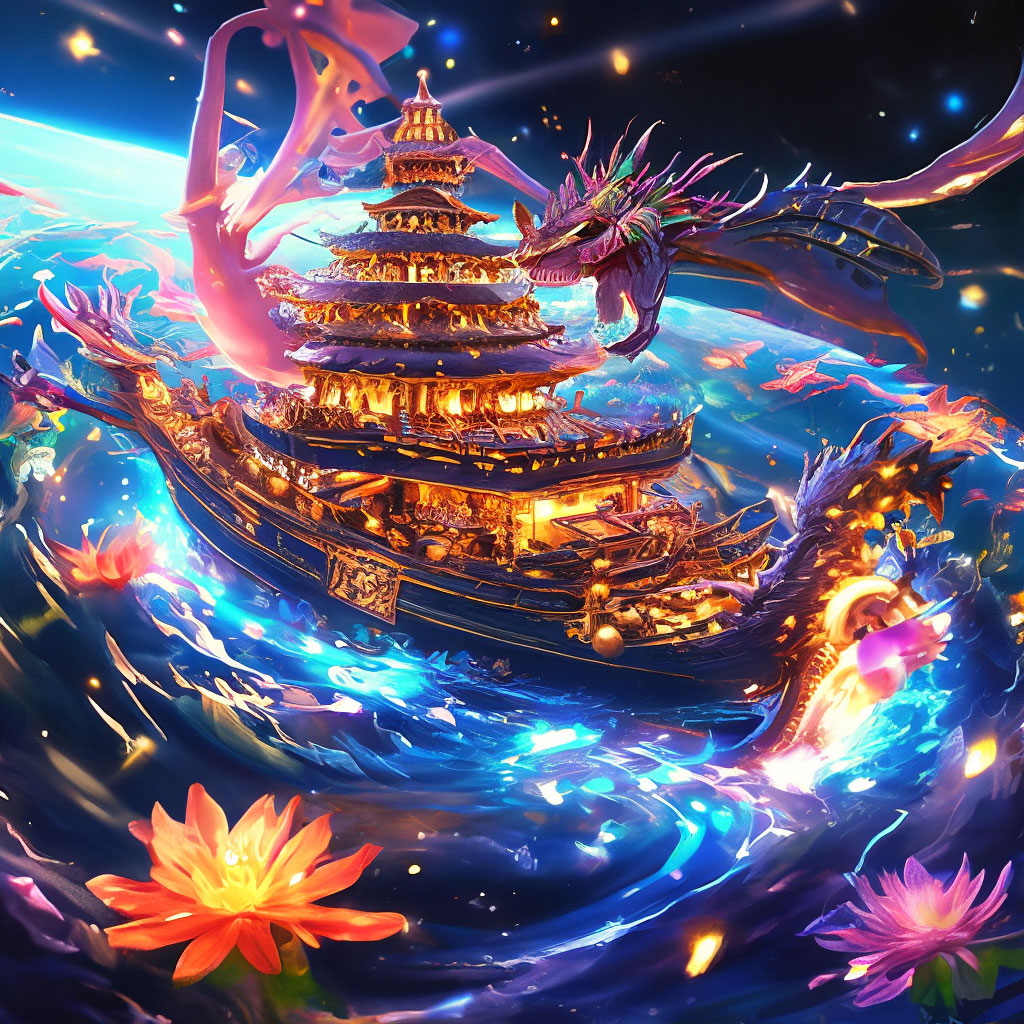 "A ship in the form of a dragon,in a cosmic whirlpool,in the whirlpool ...