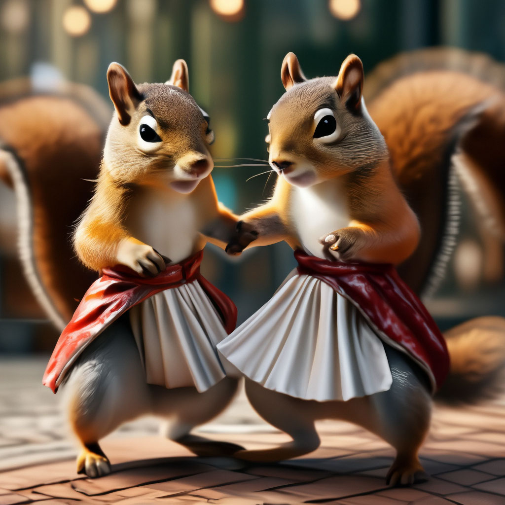 "Squirrels with dresses dancing a variety show. maximalism, clarity ...