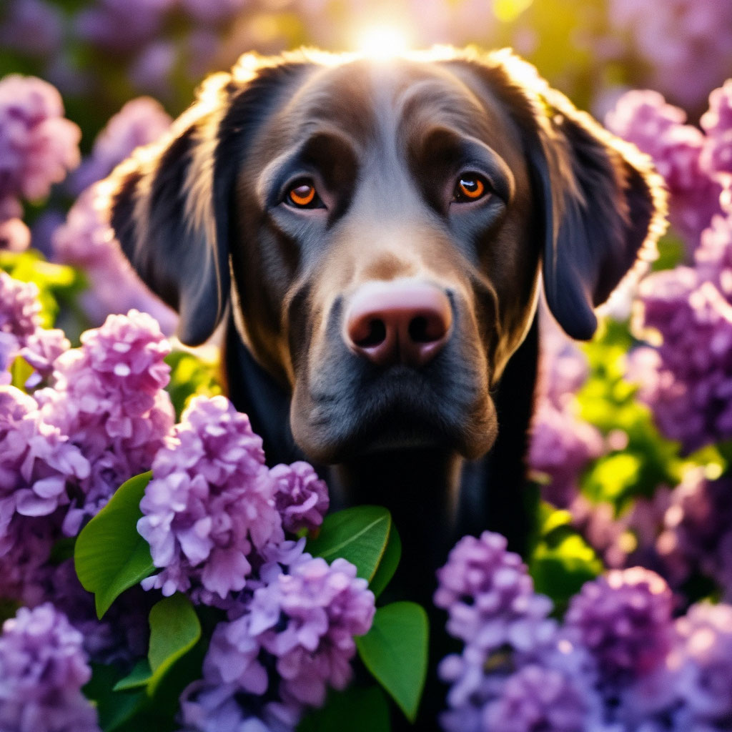 "Labrador, beautiful bouquet of lilac, rays through the petals ...