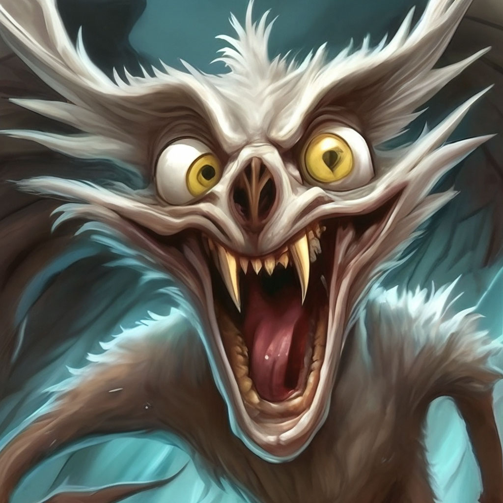"Winged scary creature, screaming,cartoon realism" — image created in ...