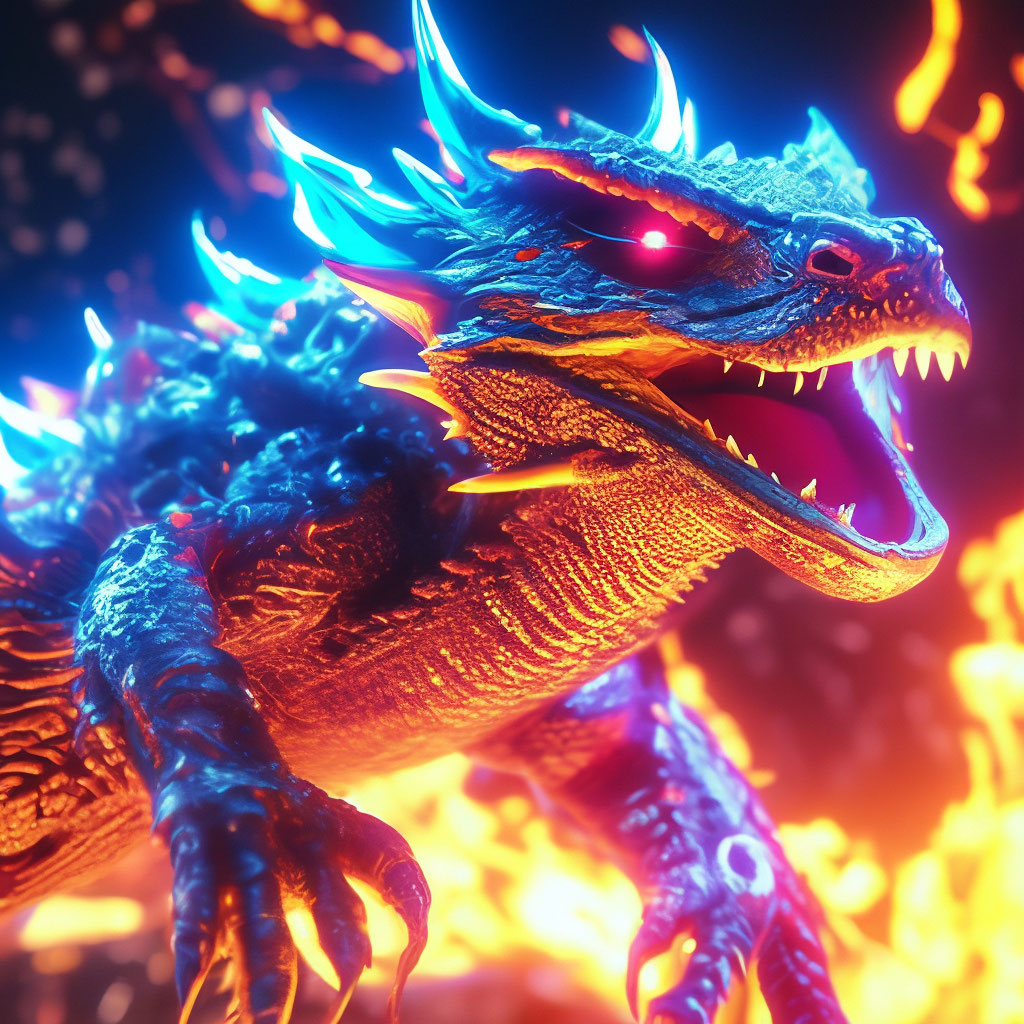 "Giant fire-breathing lizard jumps, close-up, high resolution, 4k, high ...