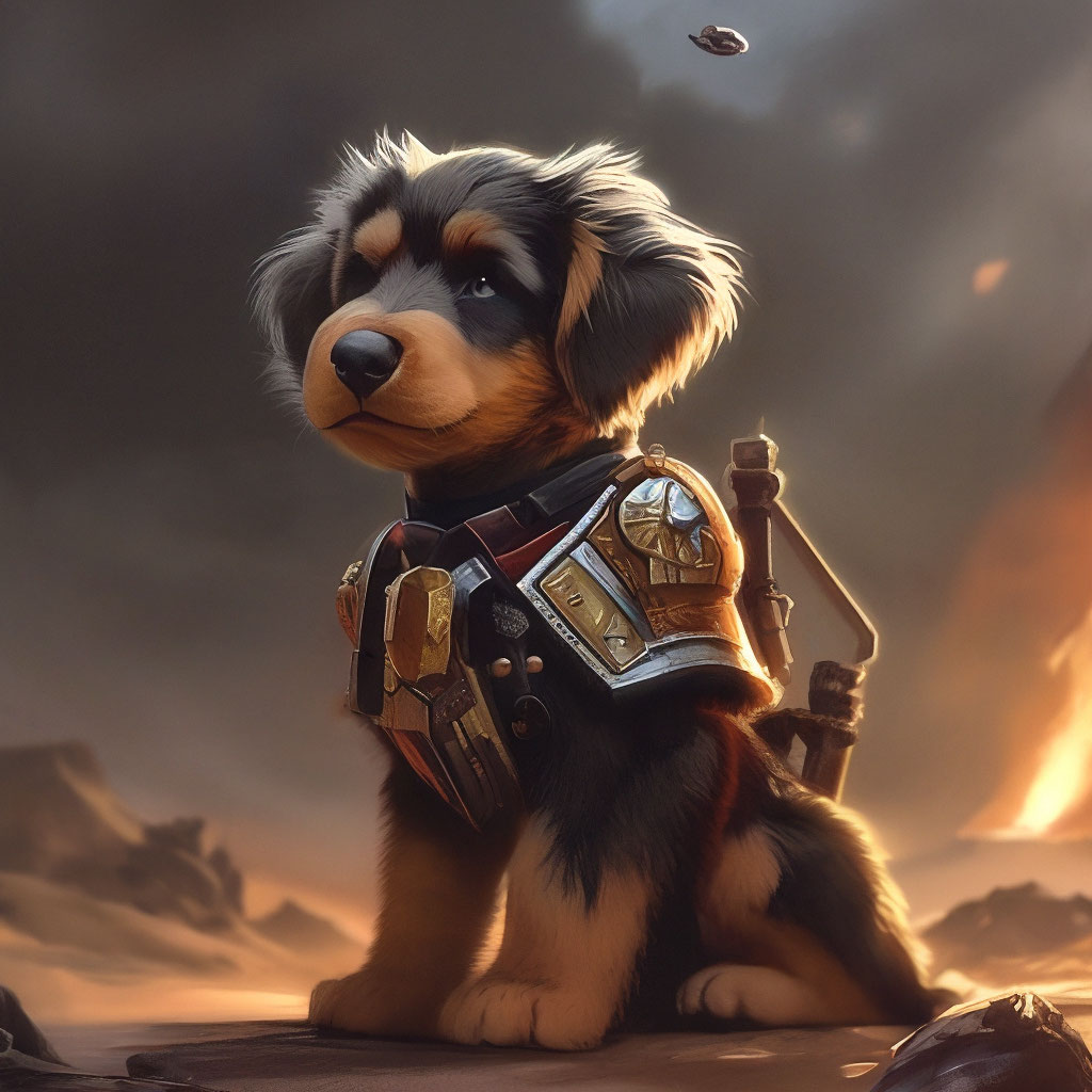 "Just a dog, real, 40k" — image created in Shedevrum