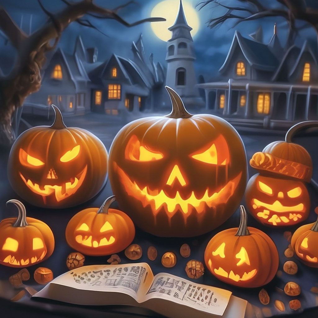"Halloween, pumpkins, horror stories" — image created in Shedevrum