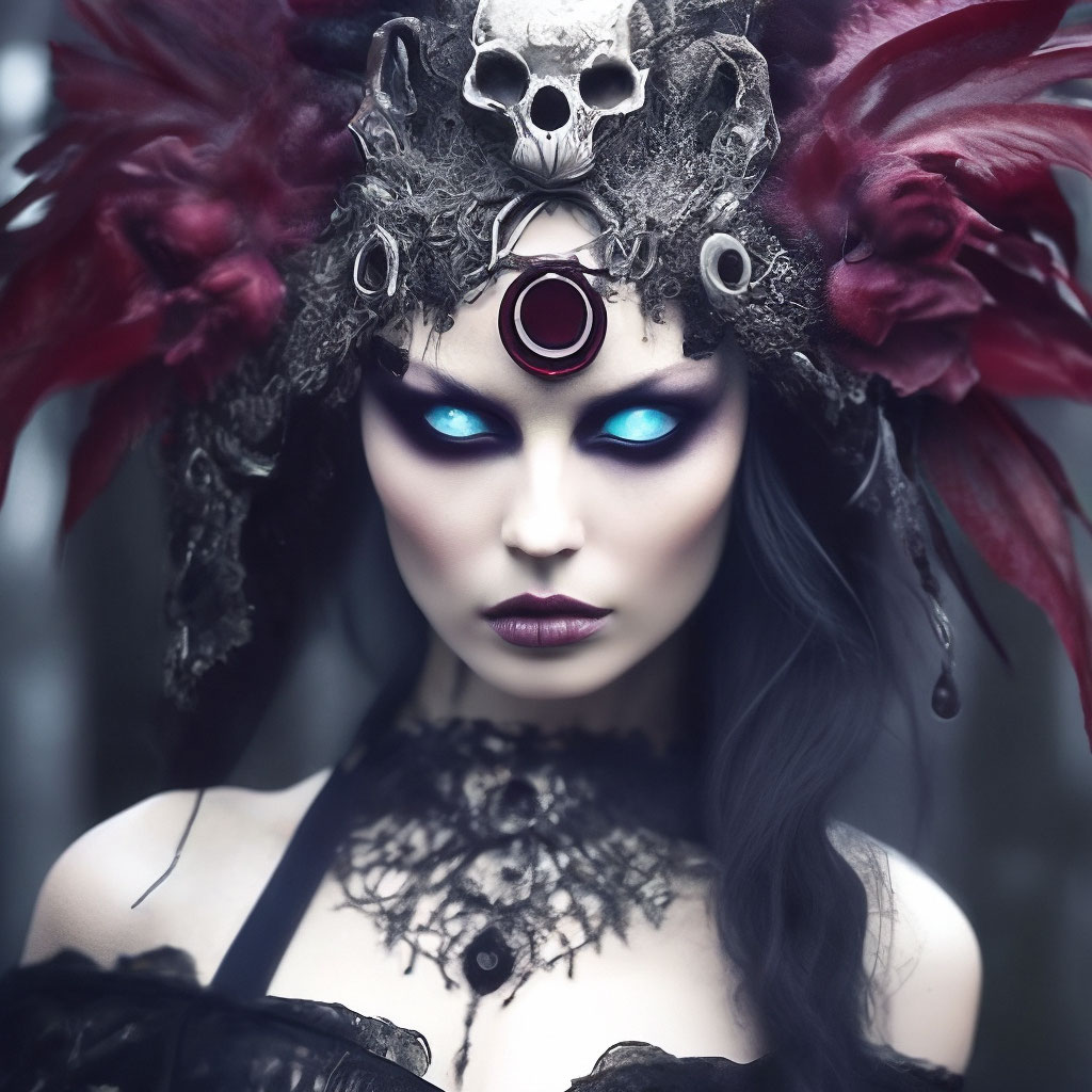 "The third eye on the forehead,headdress feathers with skulls, Gothic ...
