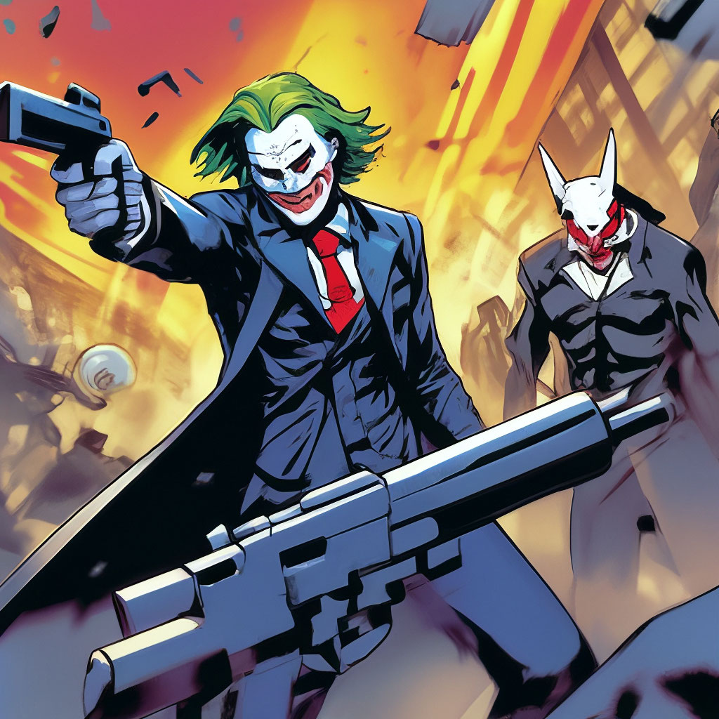 "A mighty battle.with automatic weapons. The joker is clear and the ...