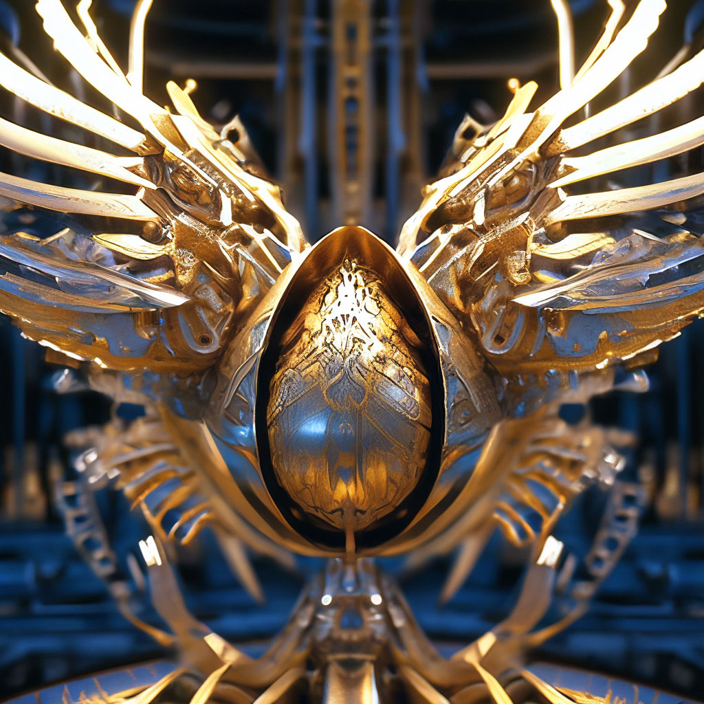 "Fractals in hyperjay bend. with open wings. wings of a metal egg ...