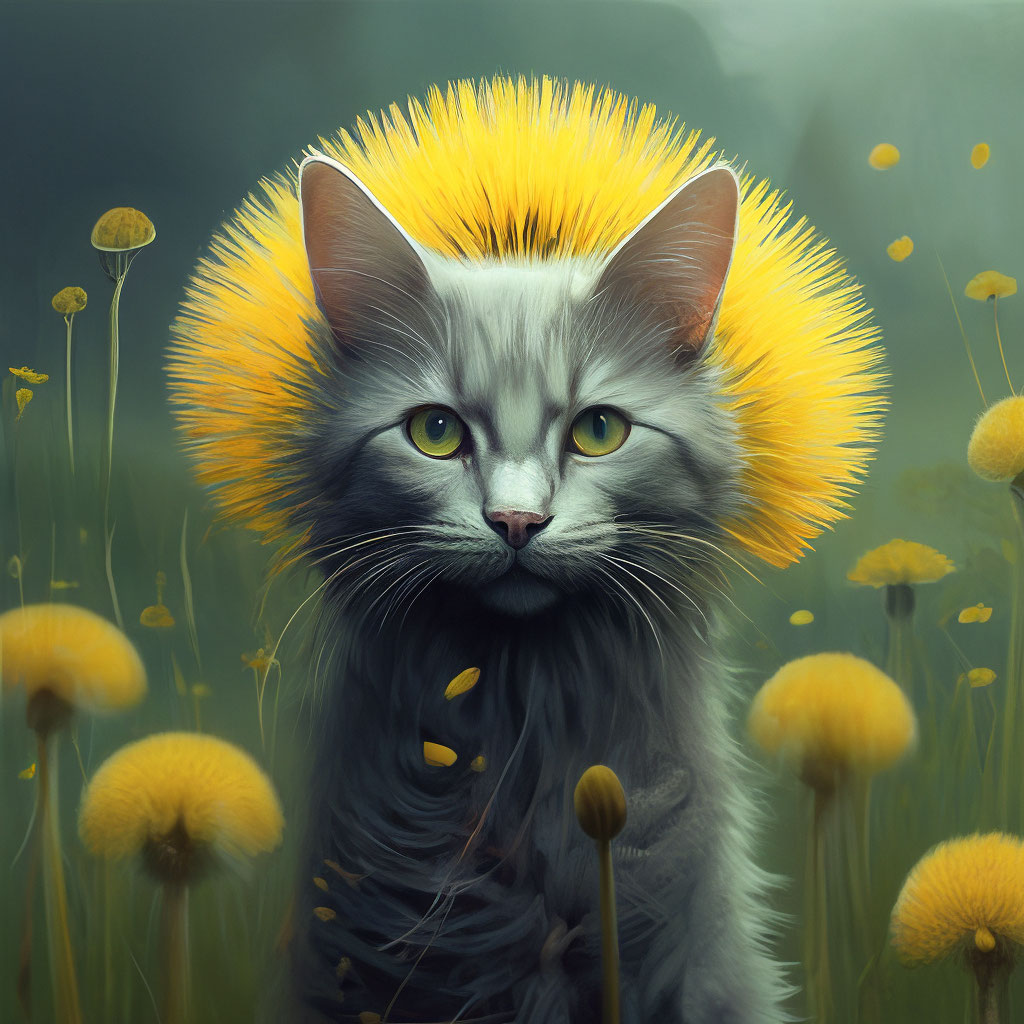 "Hybrid dandelion + cat, grotesque" — image created in Shedevrum