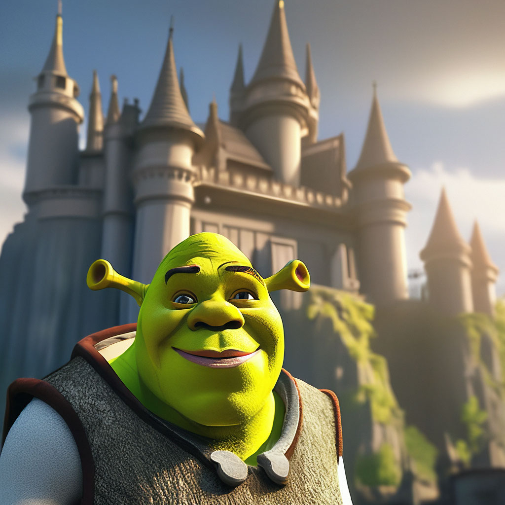 "Shrek, medieval castle, realistic, professional photo, high resolution ...