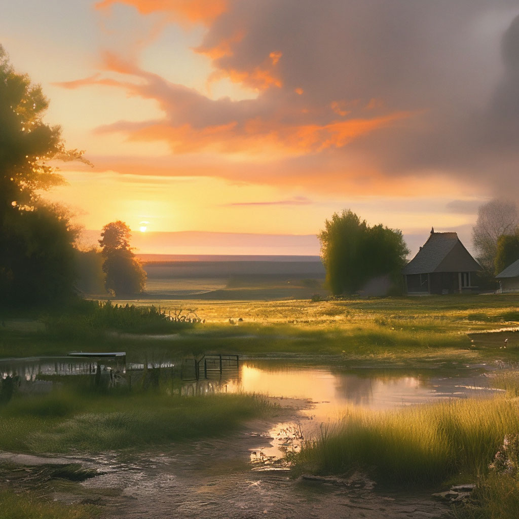 "Beautiful summer landscape,sunset" — image created in Shedevrum