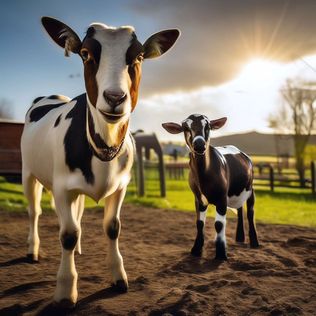 "Cow and goat on the farm" — image created in Shedevrum