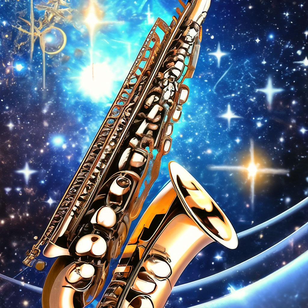 "Surrealism. Beauty, Saxophone, Cosmos, stars, aesthetics, many ...