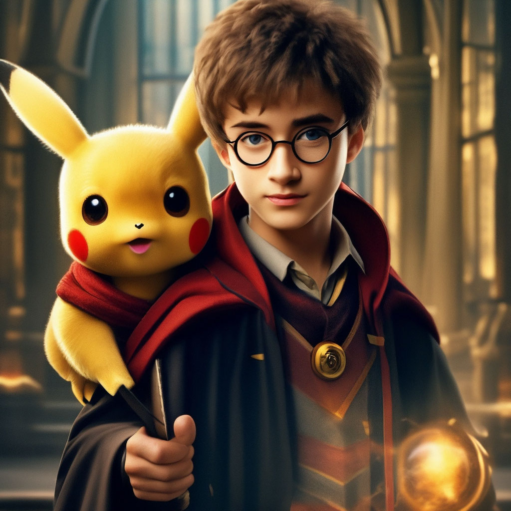 "Gary Potter with cute Pikachu" — image created in Shedevrum