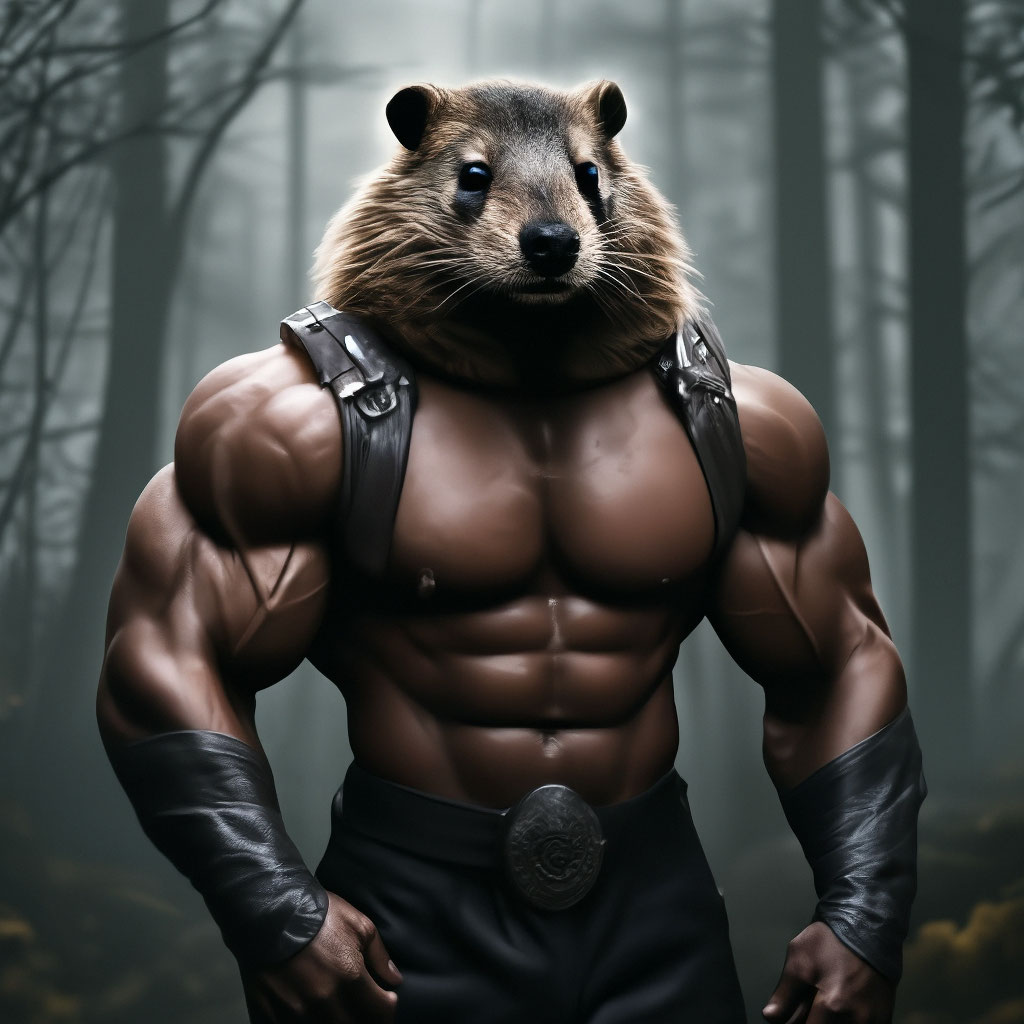 "Muscular beaver bodybuilder" — image created in Shedevrum