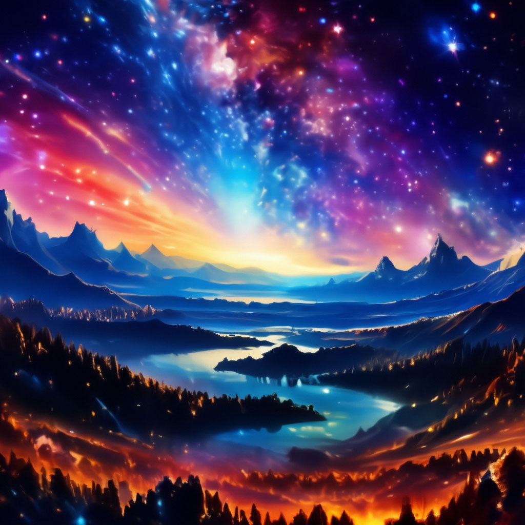 "Magical view, cosmic majestic landscape, rainbow colors, New Year mood ...