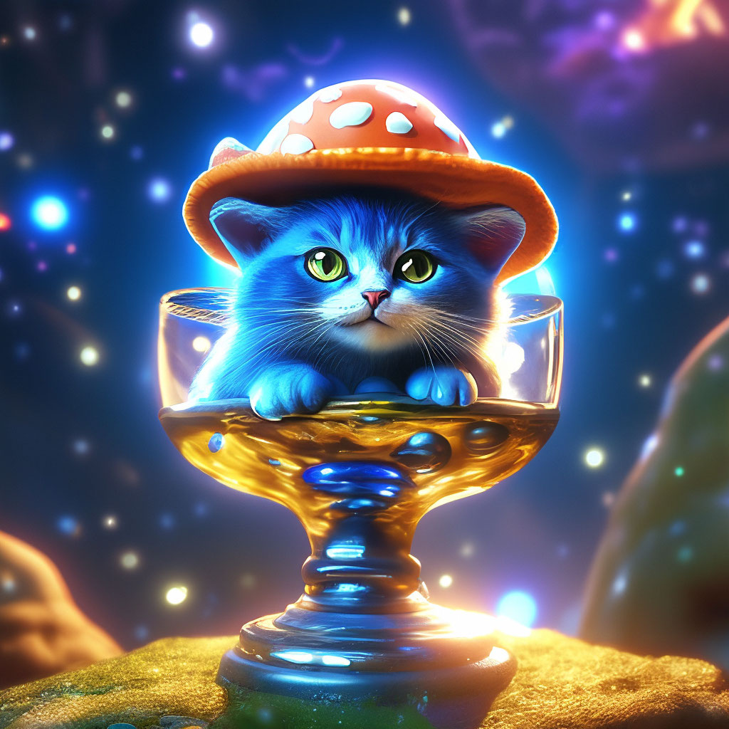 "Inside an epic glass goblet is a universe consisting of Smurf cats in ...