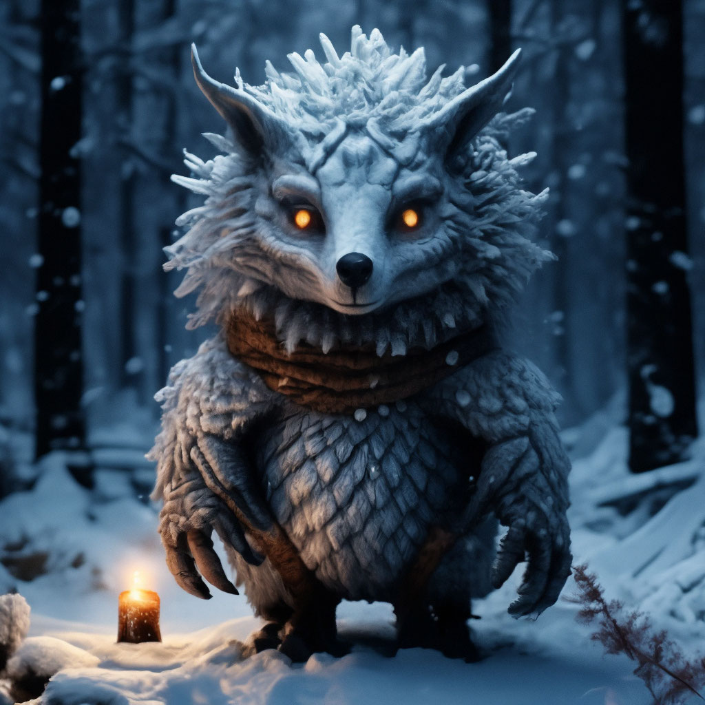 "Snow creature, fairy tale, night forest, winter" — image created in ...