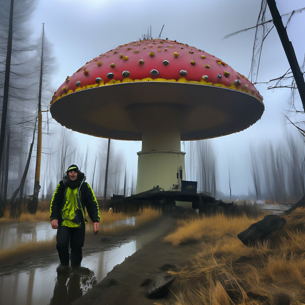 "A huge radioactive fly agaric in Pripyat" — image created in Shedevrum