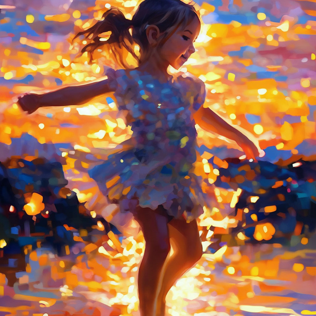 "A girl of about six years old dancing , monet, a work of art, high ...