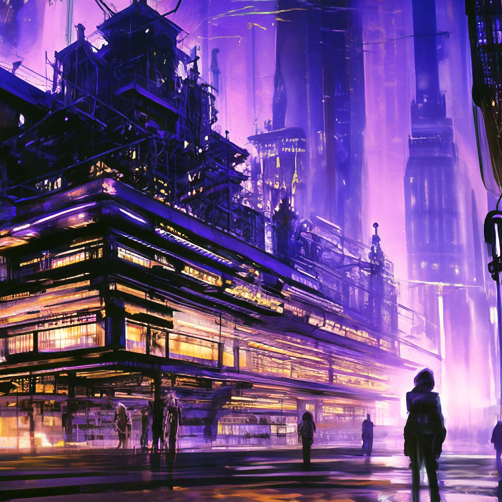 "Flash in the night,mechanical city,sketch art(purple,black)" — image ...