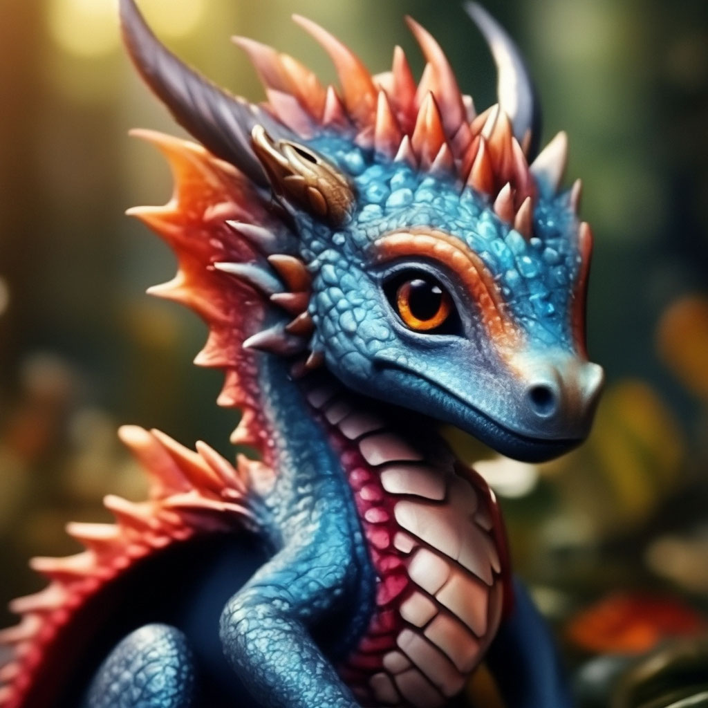 "Small, cute dragon, beautiful, realism, lots of different colors ...