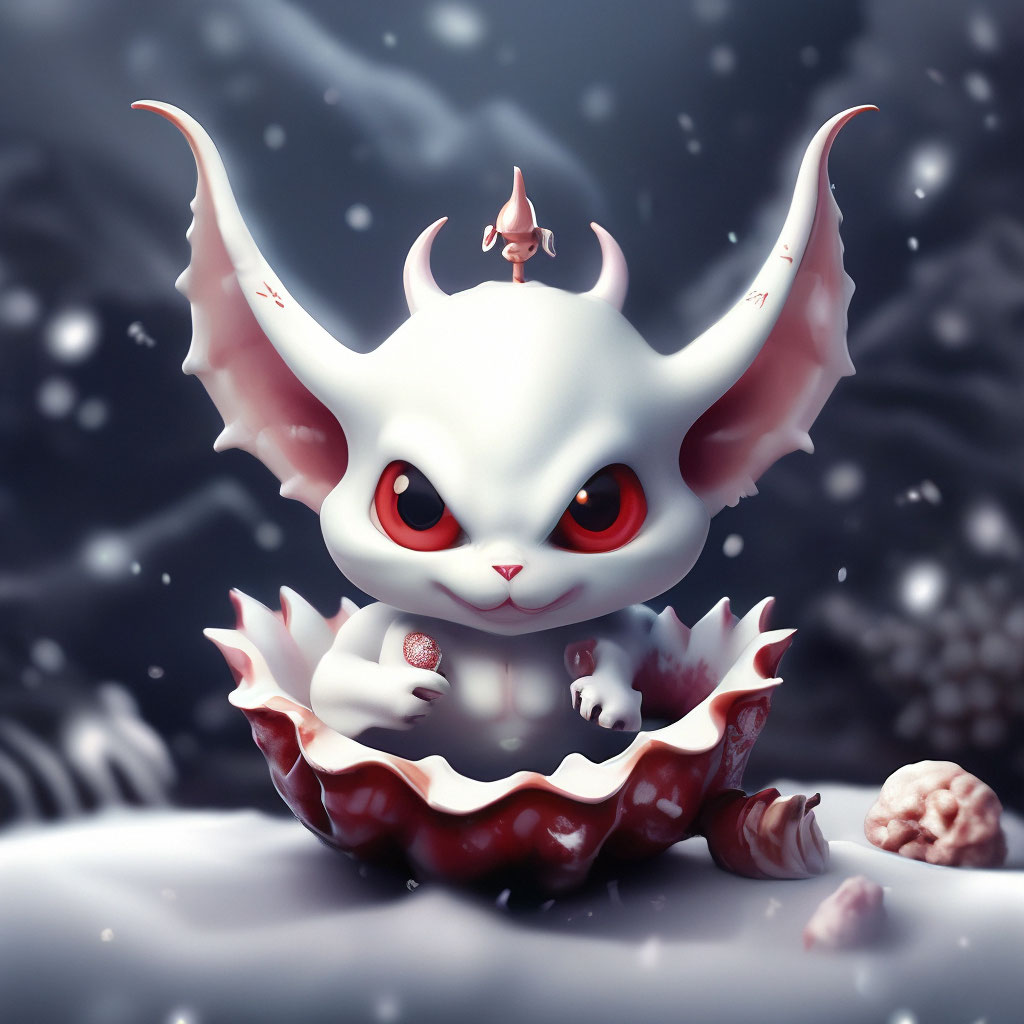 "Demon of evil in a cute shell, snow-white background" — image created ...