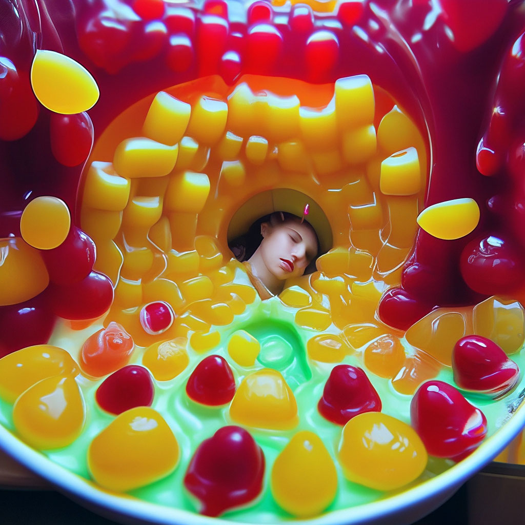 "I'm inside in jelly" — image created in Shedevrum
