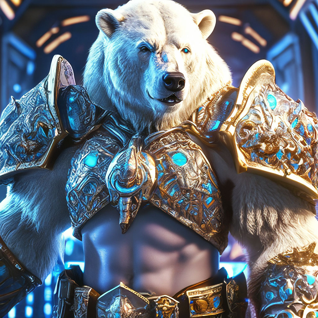 "Ork, Warcraft, and polar bear warrior in armor, full height ...