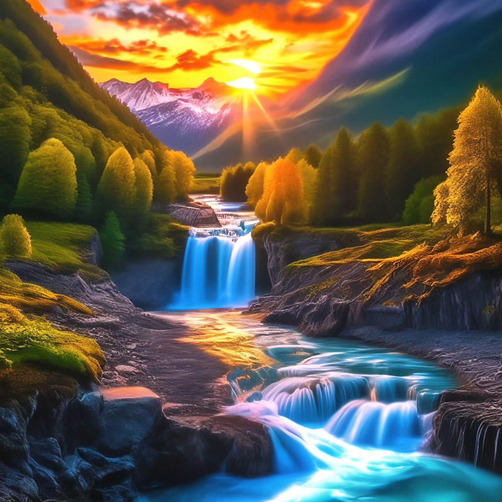"Amazing nature, landscapes, sunset, waterfalls, unusual.HDR,32K,RGB+ ...