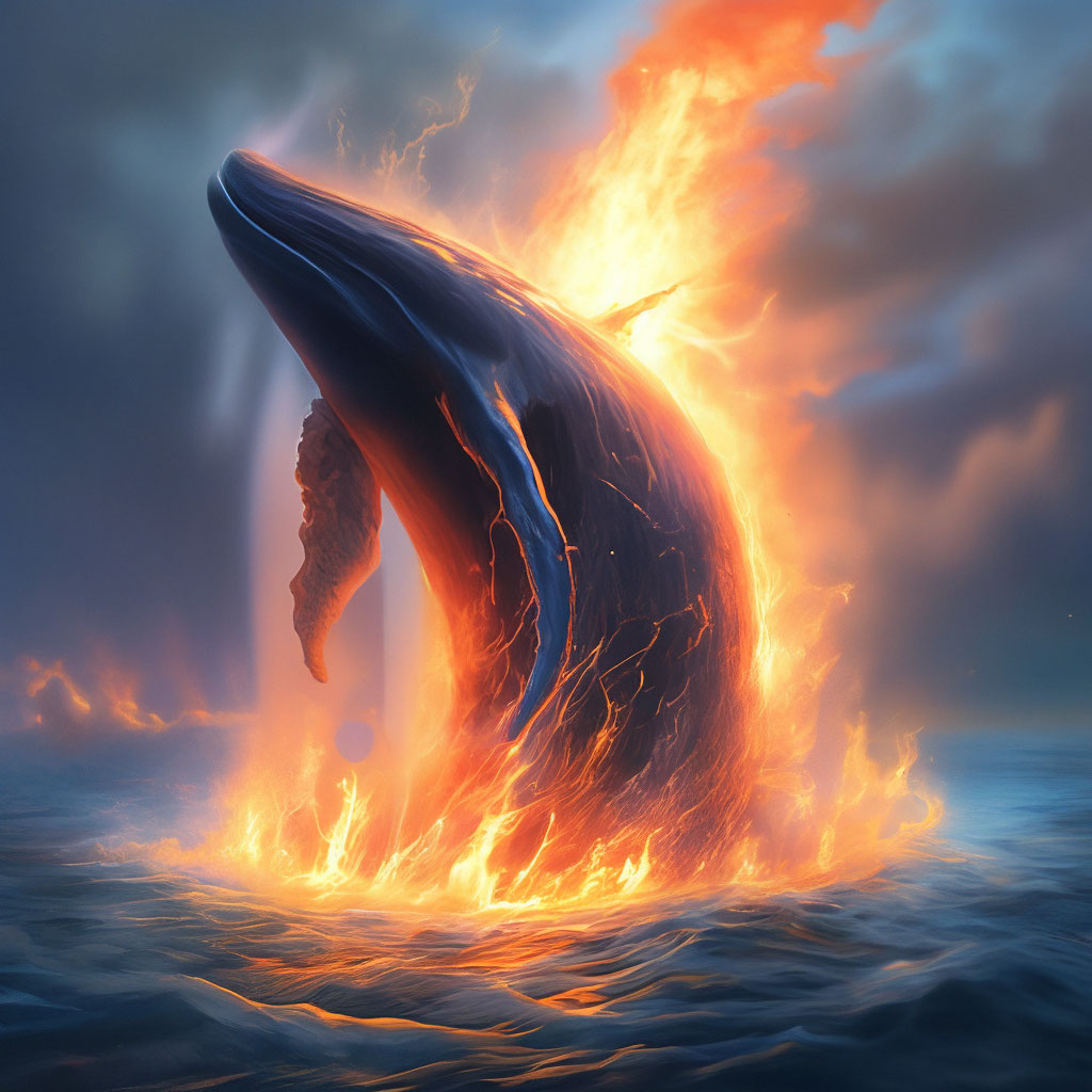 "A whale with a fountain of fire" — image created in Shedevrum