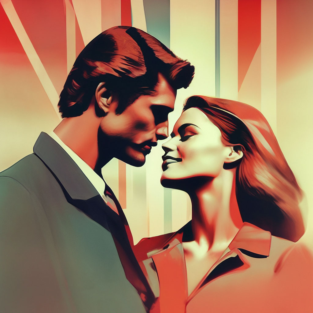 "ArtMix full-face female and male, couple in love, graphic design ...