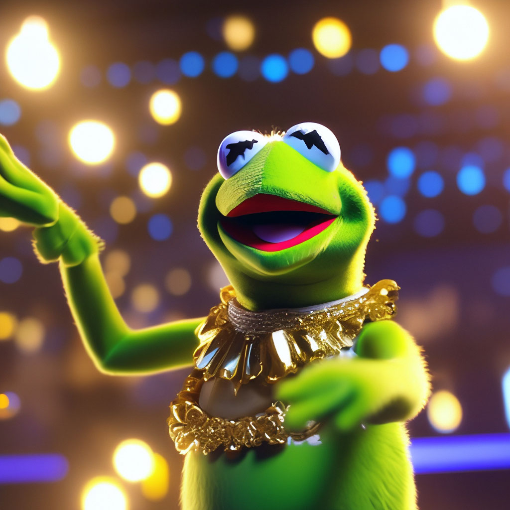"Kermit the frog, wearing a gold watch, chain, sunglasses , happy ...