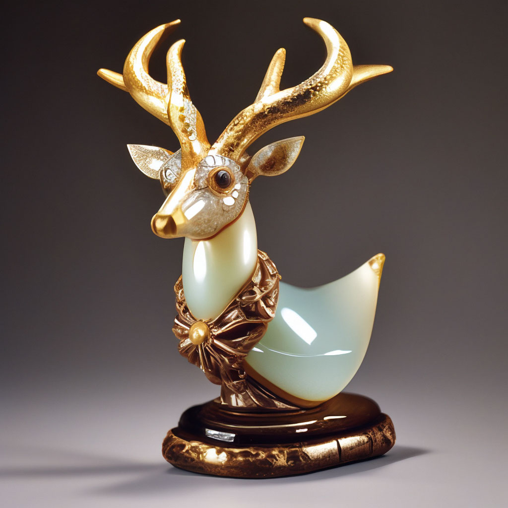 "A statuette of a deer with gilded horns in the Baroque style. frosted ...