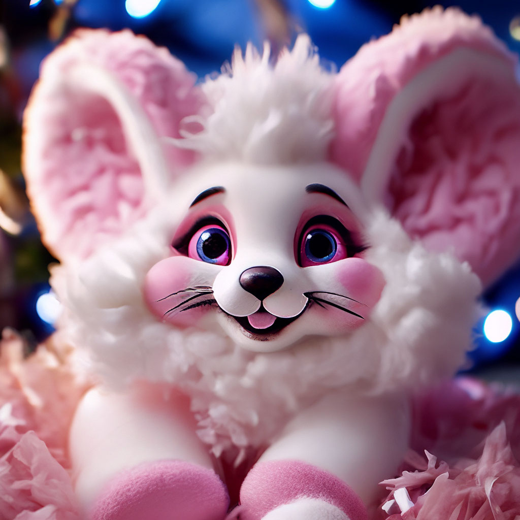 "Ykoshechka big ears white fluff wavy ,beady eyes pink eyelashes lush ...