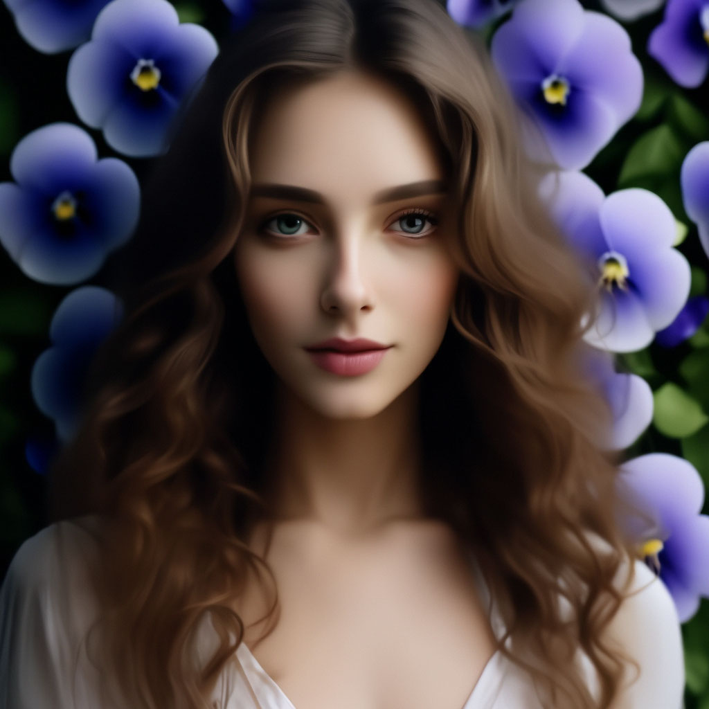 "Humanization. Anthropomorphic Pansies beautiful gentle girl, focus on ...