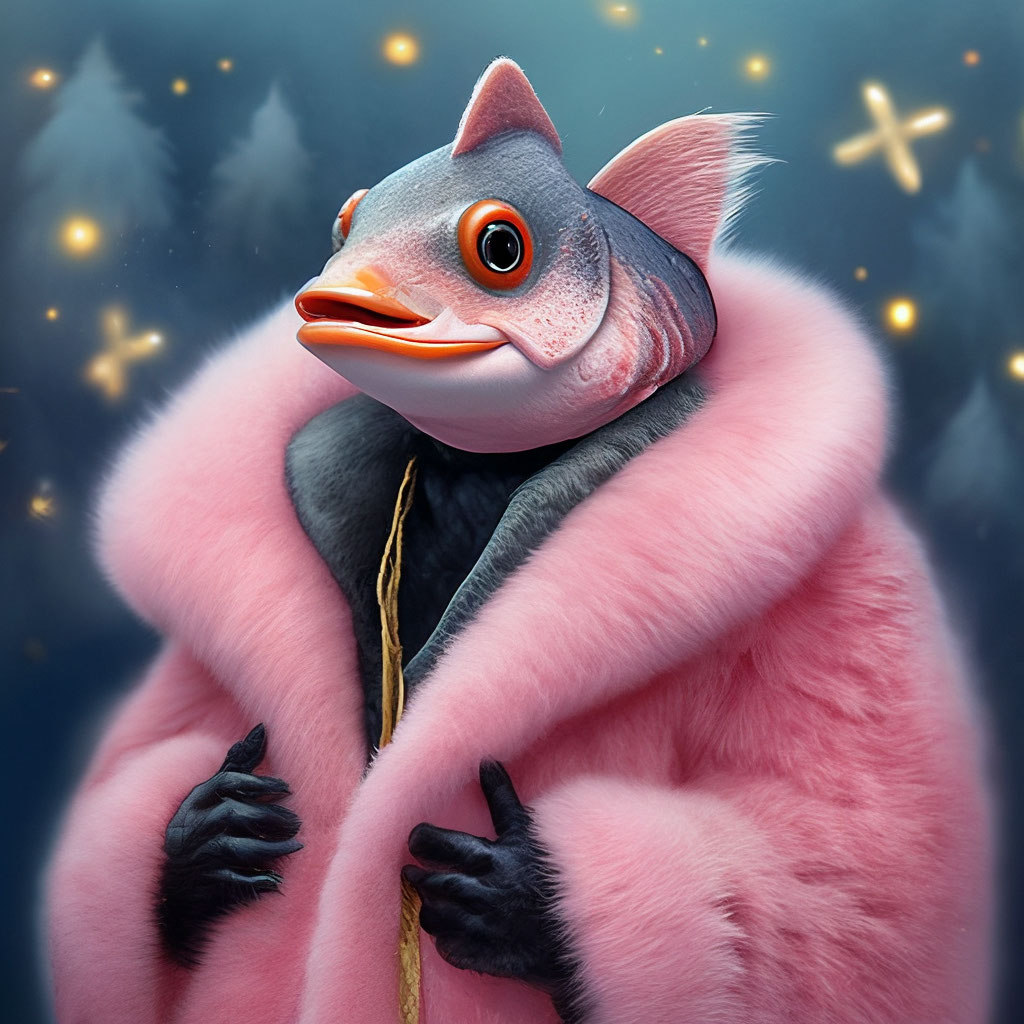 "Herring under a fur coat An anthropomorphic fish in a chic pink mink ...