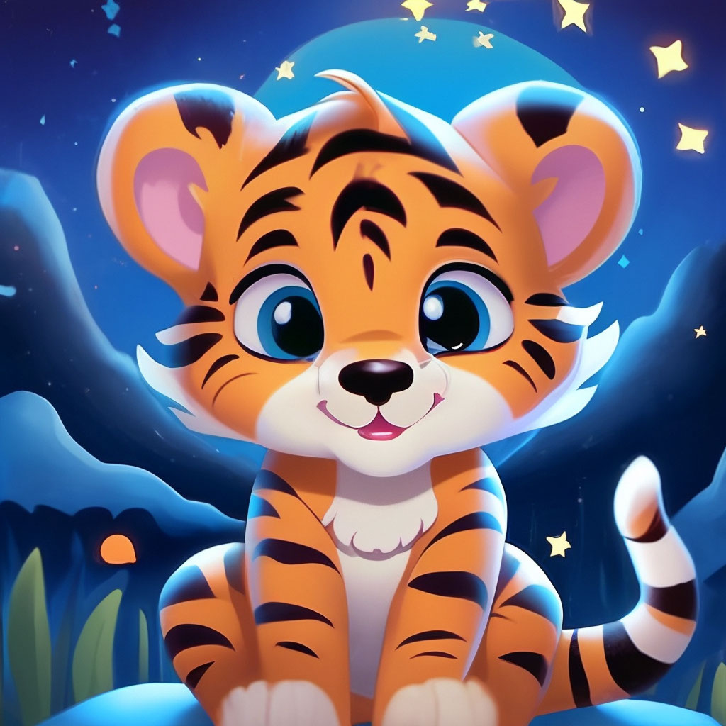 "Good night, beloved, cartoon , tiger cub" — image created in Shedevrum